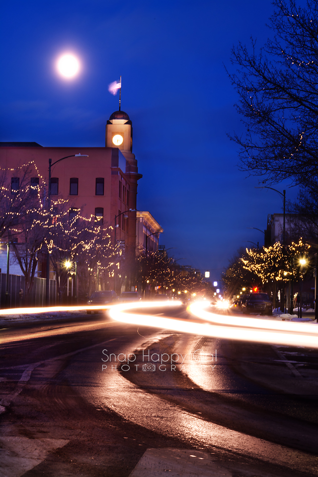 Traverse City’s Clock Tower Under a Full Moon – Snap Happy Gal Photography